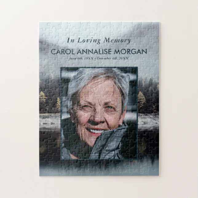 Misty Forest Lake Photo In Loving Memory Jigsaw Puzzle | Zazzle