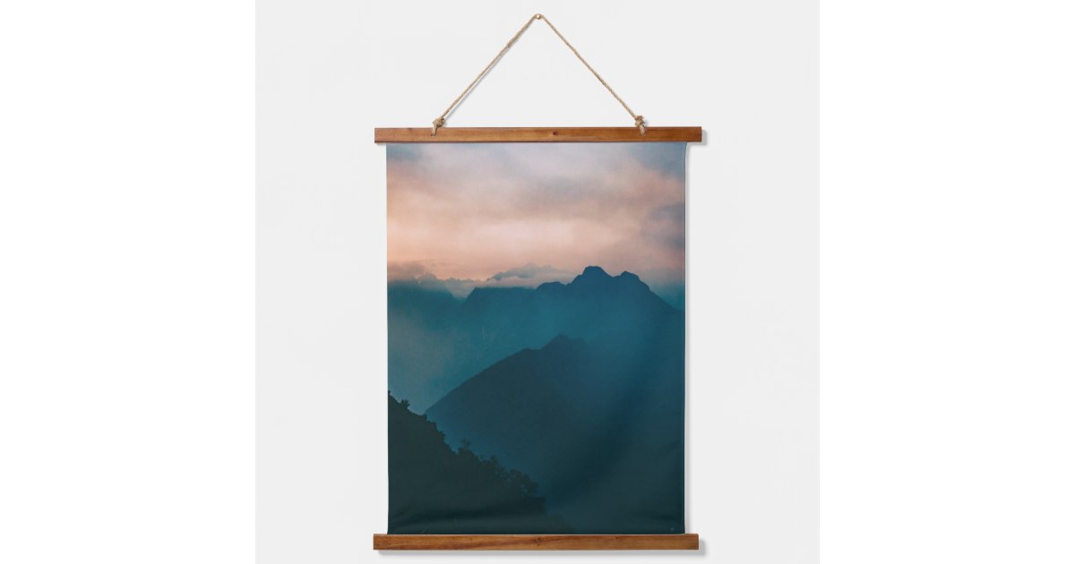 Misty Mountain Cloudscape at Dawn Wood Topped Hanging Tapestry | Zazzle