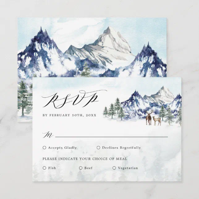 Misty Mountain Winter Forest Wedding RSVP Card | Zazzle