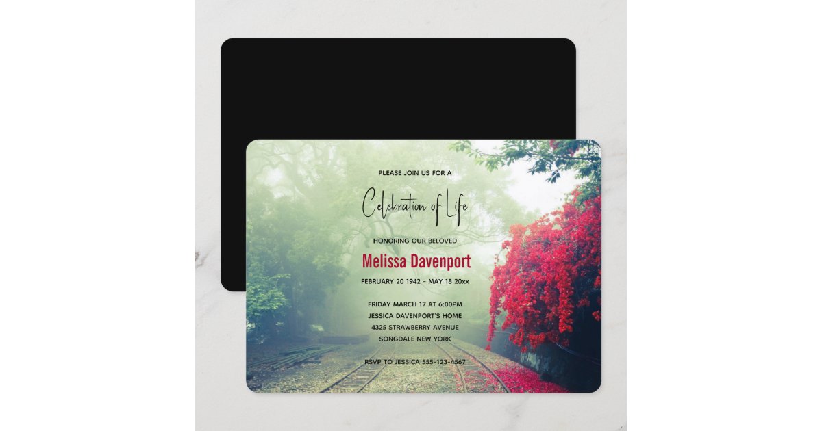 Misty Railroad Tracks Scenic Photo Memorial Invitation | Zazzle