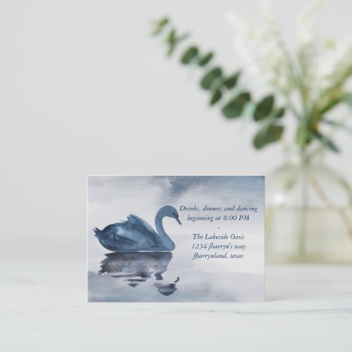 Misty Reflections | Blue Swan Wedding Reception Enclosure Card | Zazzle