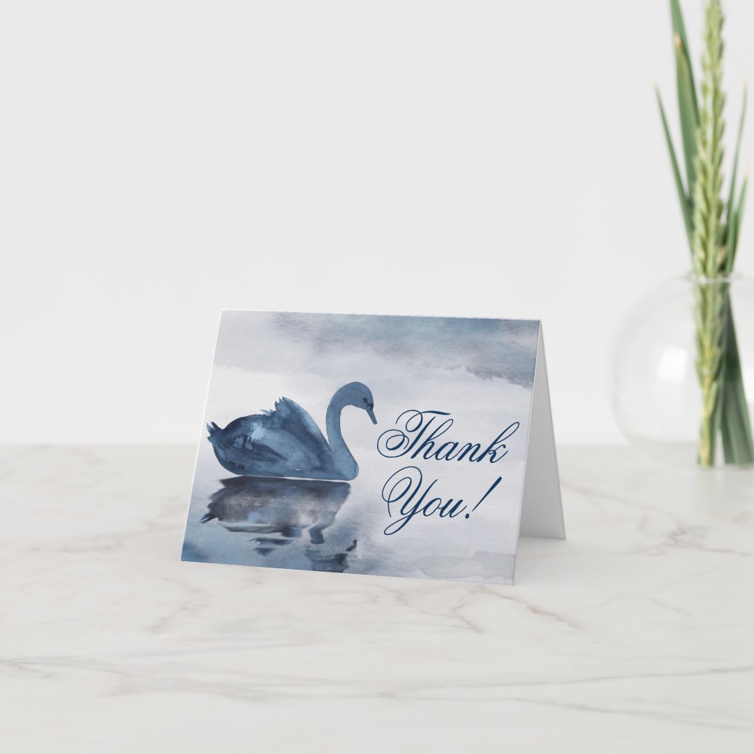Misty Reflections | Dusty Blue Swan Lake Wedding Thank You Card | Zazzle