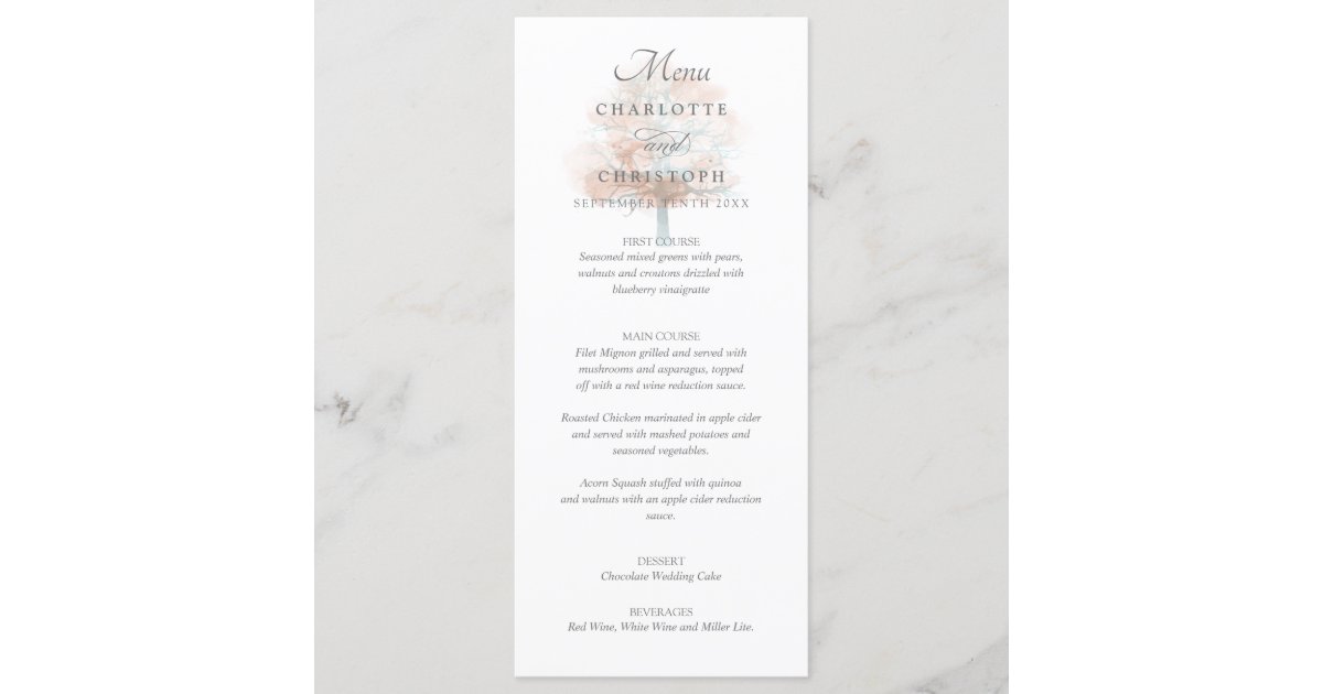 Misty tree wedding menu | Zazzle