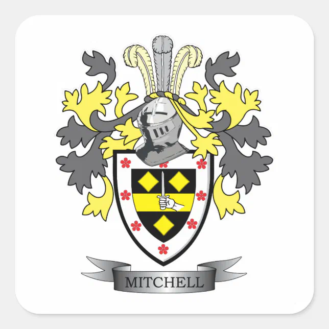 Mitchell Family Crest Coat of Arms Square Sticker | Zazzle