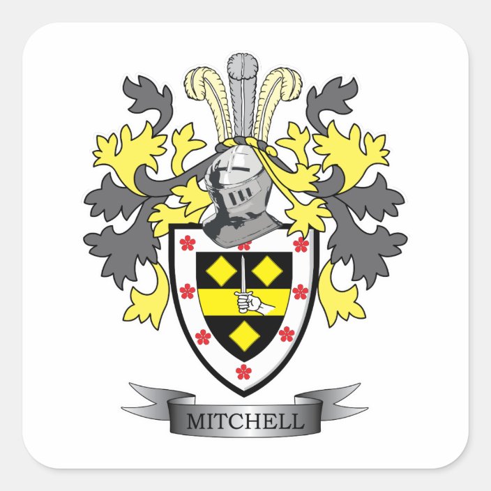 Mitchell Family Crest Coat of Arms Square Sticker | Zazzle.com
