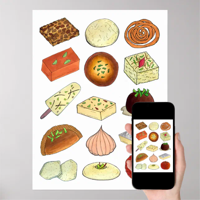 Mithai Indian Sweets Confectionery Illustration Poster | Zazzle