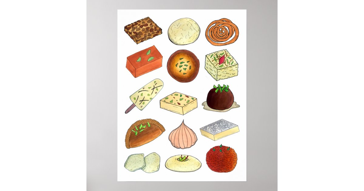 Mithai Indian Sweets Confectionery Illustration Poster | Zazzle