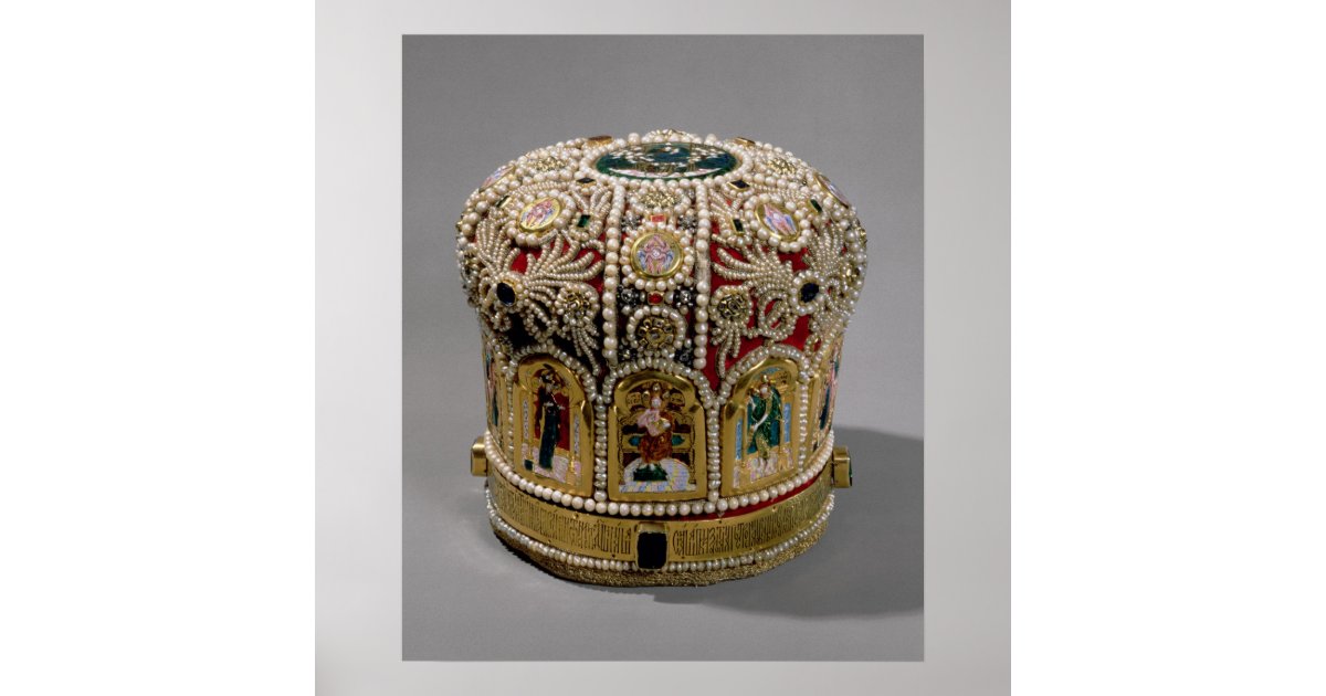 Mitre crown set with pearls and precious poster | Zazzle