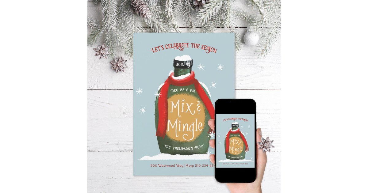 Mix and Mingle Christmas Cocktail Party Invitation | Zazzle