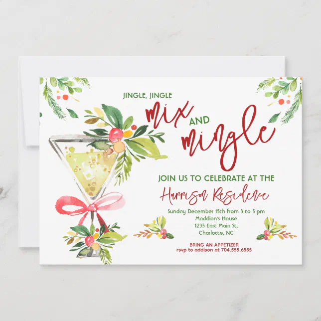 Mix and Mingle Christmas Party, Cocktail Christmas Invitation | Zazzle