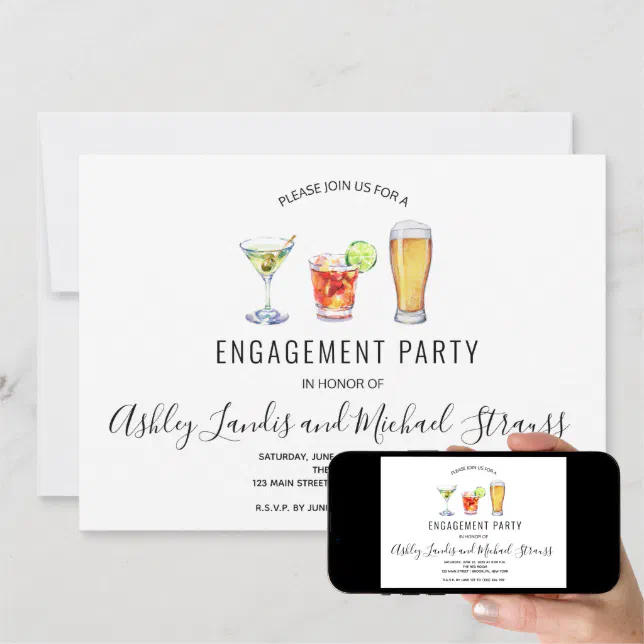 Mixed Cocktail Drinks Engagement Party Invitation | Zazzle