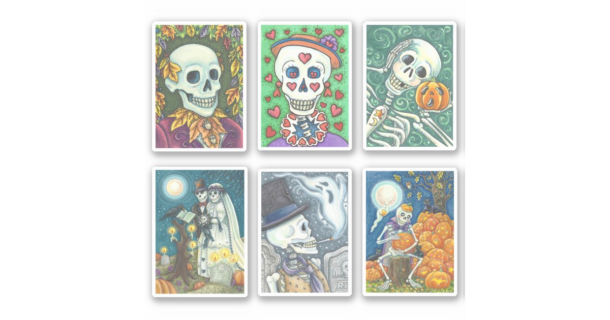 MIXED COLLECTION WHIMSY SKULL, SKELETON DEAD BRIDE STICKER | Zazzle