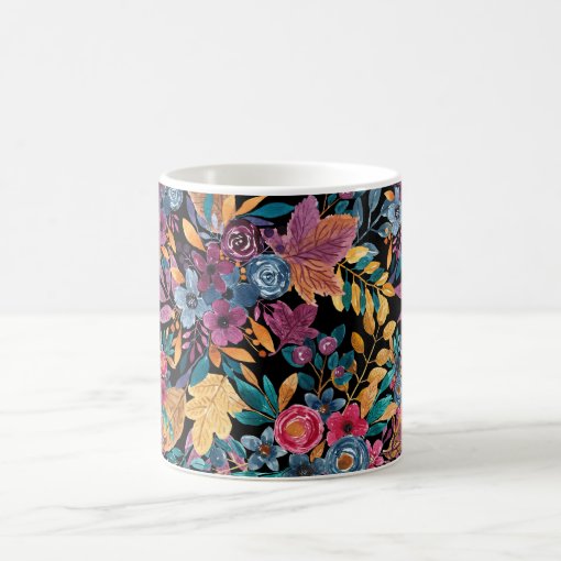 Mixed Fall Floral Leaves Berry Watercolor Pattern Coffee Mug | Zazzle