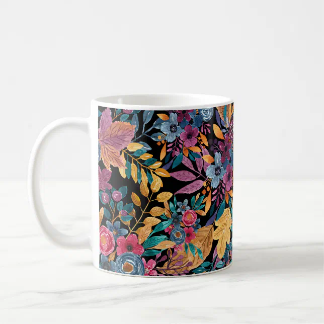 Mixed Fall Floral Leaves Berry Watercolor Pattern Coffee Mug | Zazzle