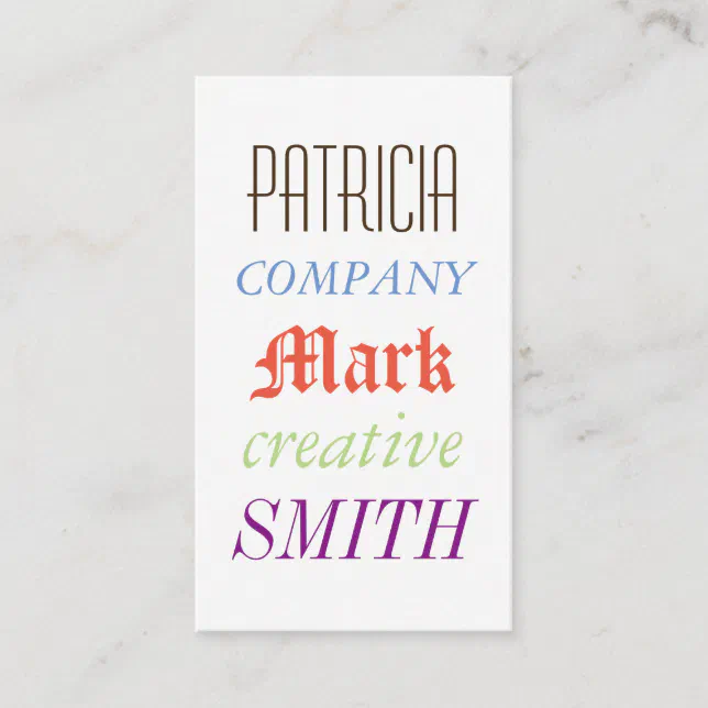 Mixed Fonts (colorful) Business Card | Zazzle