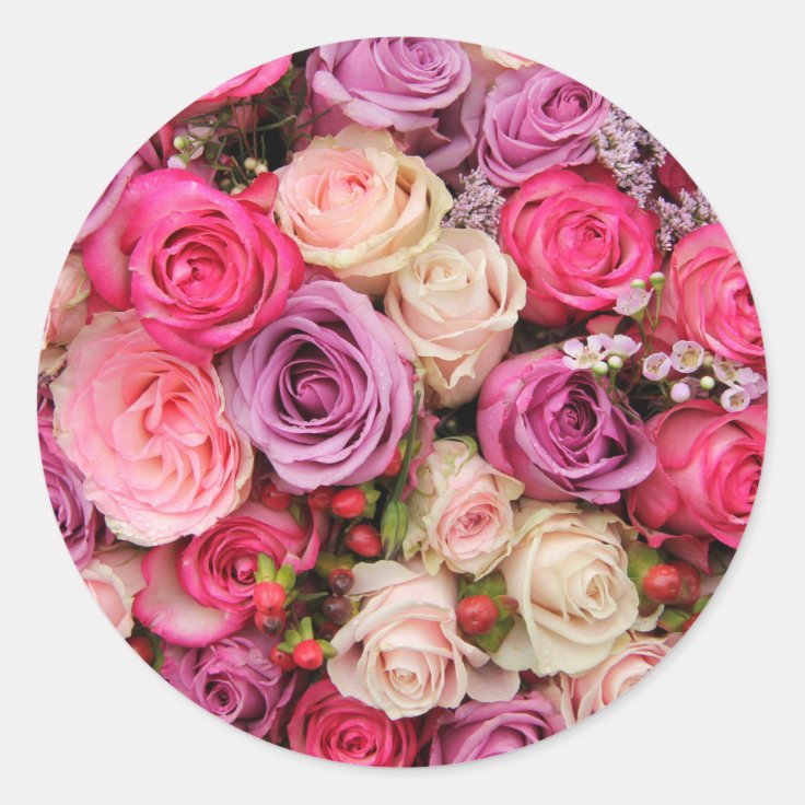 Mixed pastel roses by Therosegarden Classic Round Sticker | Zazzle