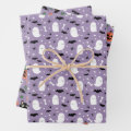 Mixed Purple Halloween Patterns Ghost Pumpkin Bat Wrapping Paper Sheets ...