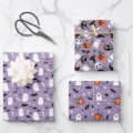 Mixed Purple Halloween Patterns Ghost Pumpkin Bat Wrapping Paper Sheets ...