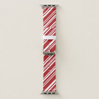 Mixed Red and White Diagonal Peppermint Stripes Apple Watch Band | Zazzle