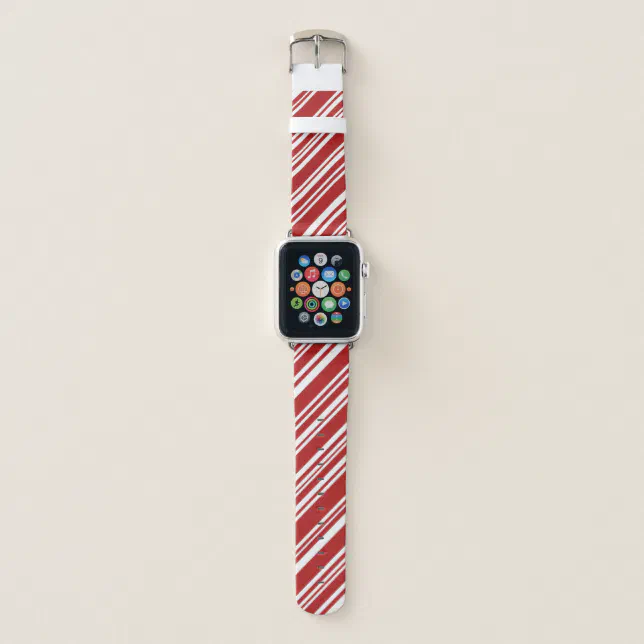 Mixed Red and White Diagonal Peppermint Stripes Apple Watch Band | Zazzle