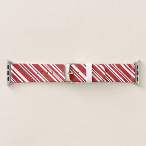 Mixed Red and White Diagonal Peppermint Stripes Apple Watch Band | Zazzle