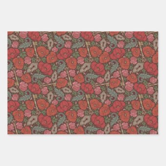 Mixed Vintage Steampunk Old Lock Key Red Poppy Wrapping Paper Sheets ...