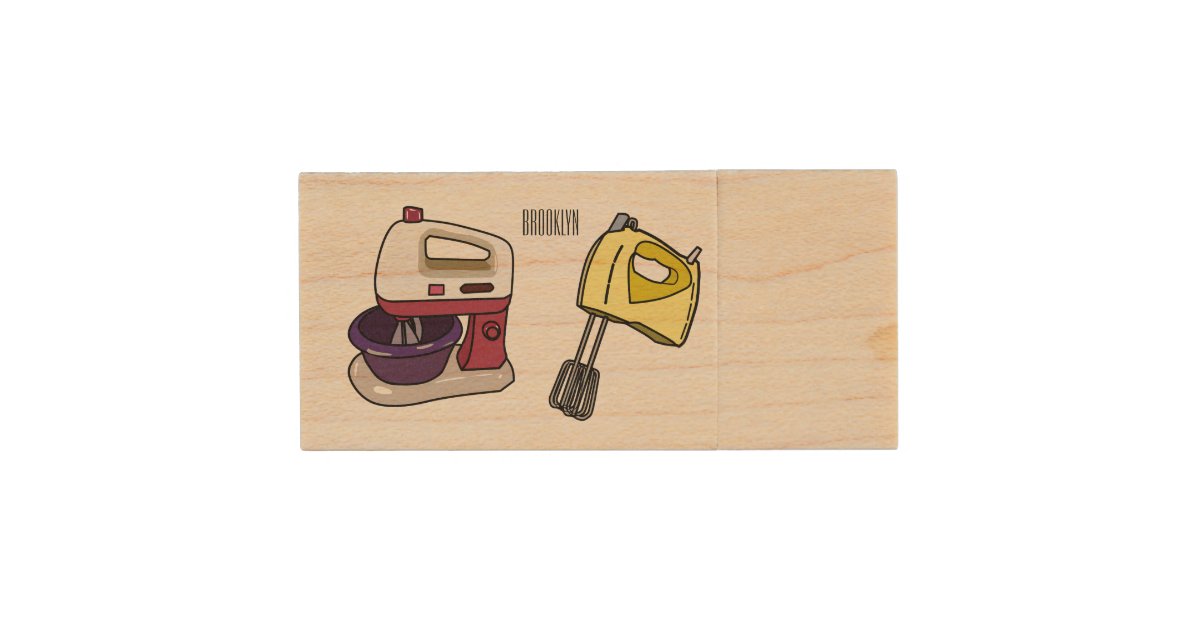 Mixer cartoon illustration wood flash drive | Zazzle