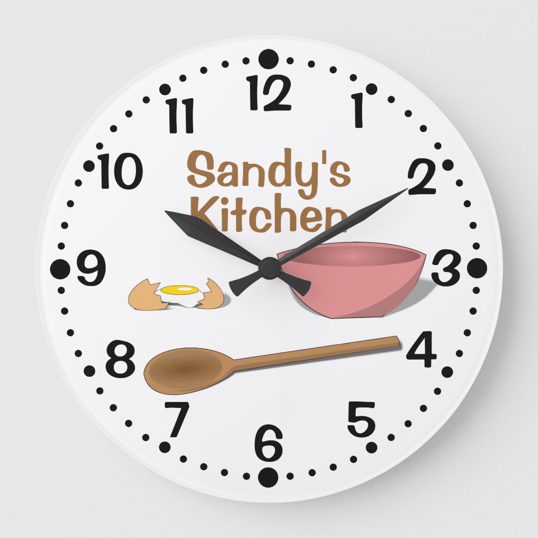 Mixing Bowl and Spoon Kitchen Clock w/ Minutes | Zazzle