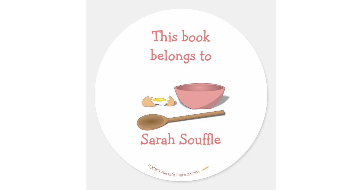 Mixing Bowl Customized Cookbook Bookplate Sticker | Zazzle