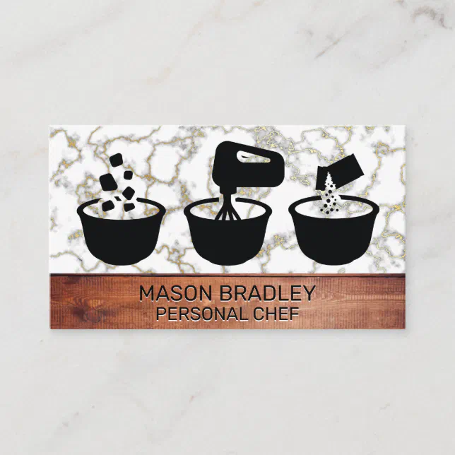 Mixing Bowls | Gold Marble | Wood Trim Business Card | Zazzle