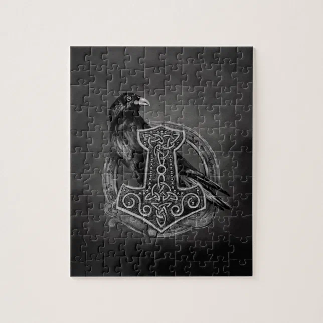 Mjolnir - The hammer of Thor and raven Jigsaw Puzzle | Zazzle