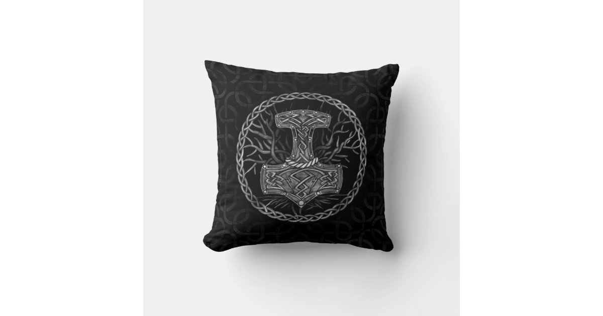 Mjolnir - The hammer of Thor and Tree of life Throw Pillow | Zazzle