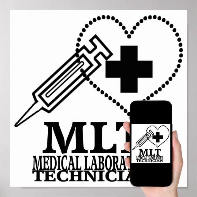 MLT HEART SYRINGE MEDICAL LABORATORY TECH LOGO POSTER | Zazzle
