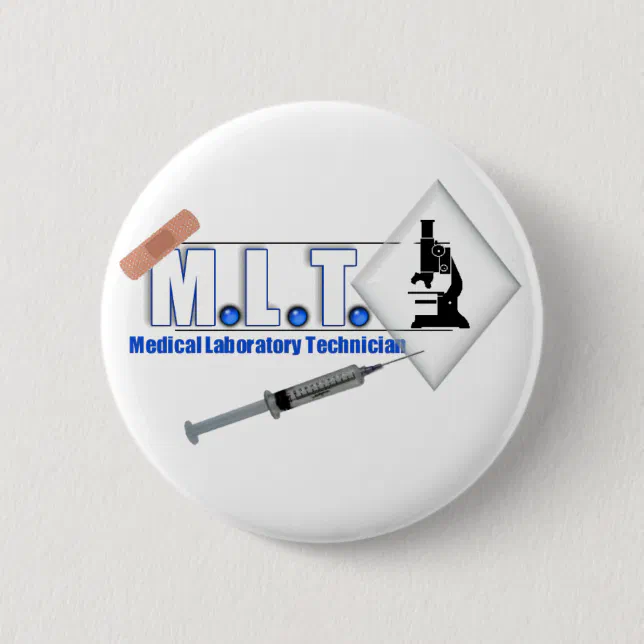 MLT LOGO W/ MICROSCOPE - MEDICAL LABORATORY TECH BUTTON | Zazzle