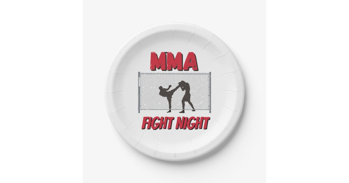 MMA Fight Night text and Silhouette of Two Fighter Paper Plates | Zazzle