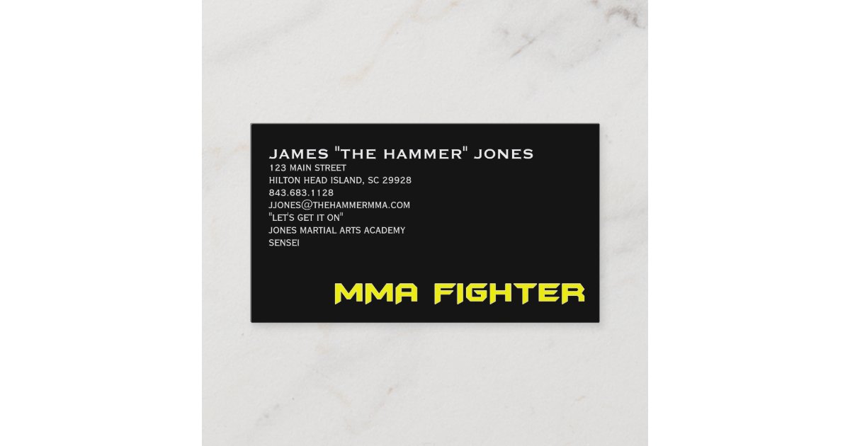 MMA FIGHTER BUSINESS CARD YELLOW ON BLACK | Zazzle