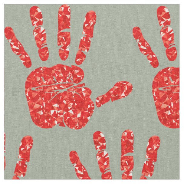 MMIW Red Hand Jeweled Pattern Black Fabric | Zazzle