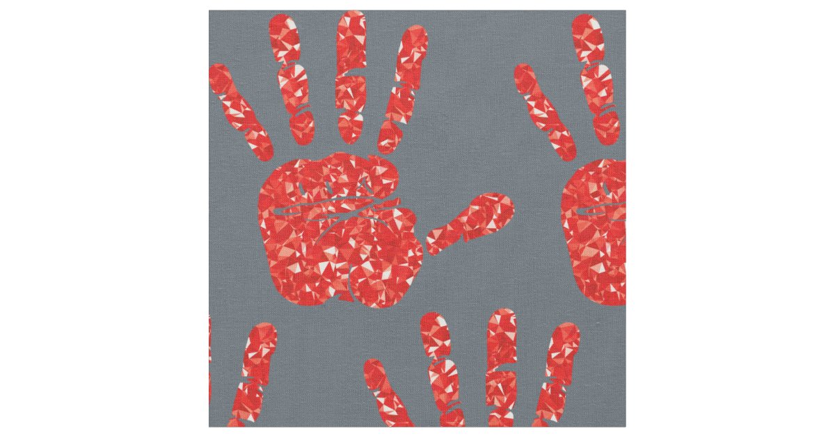 MMIW Red Hand Jeweled Pattern Slate Blue Grey Fabric | Zazzle