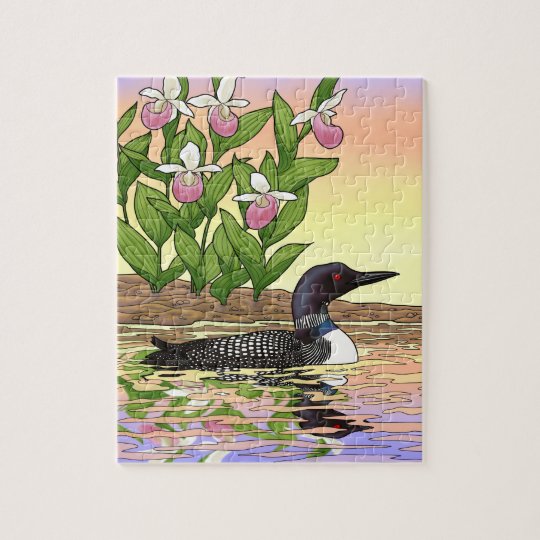 MN State Bird Flower Loon Lady Slipper Jigsaw Puzzle | Zazzle.com