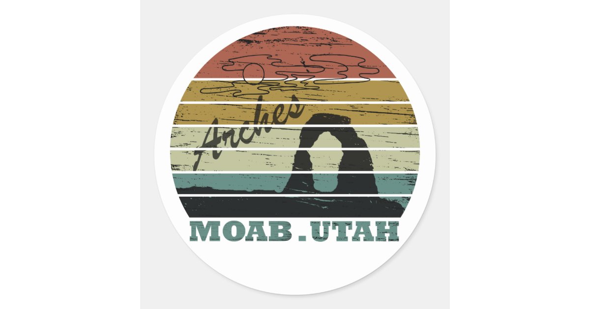 Moab Utah vintage sunset Arches national park Classic Round Sticker ...
