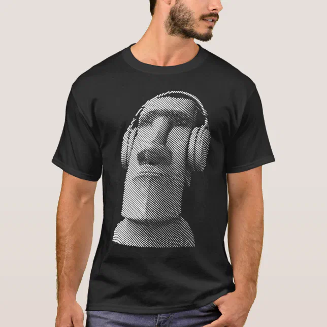 Moai wearing headphones T-Shirt | Zazzle