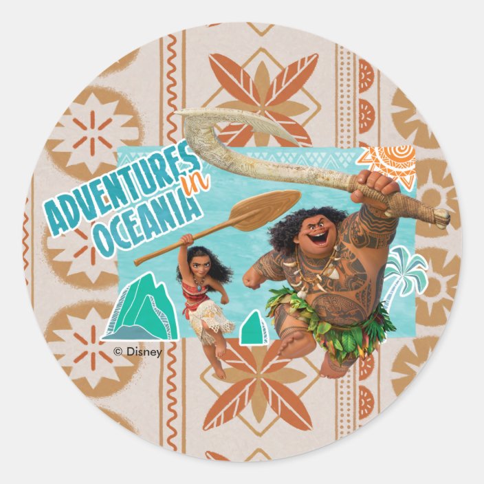 Moana | Adventures In Oceania Classic Round Sticker | Zazzle.com