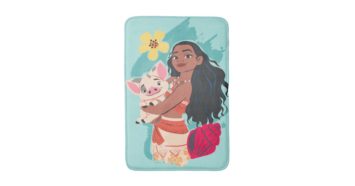 Moana Holding Pua Illustrated Graphic Bath Mat | Zazzle