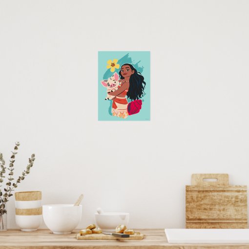 Moana Holding Pua Illustrated Graphic Poster | Zazzle