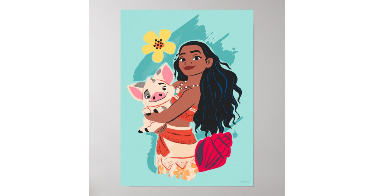 Moana Holding Pua Illustrated Graphic Poster | Zazzle