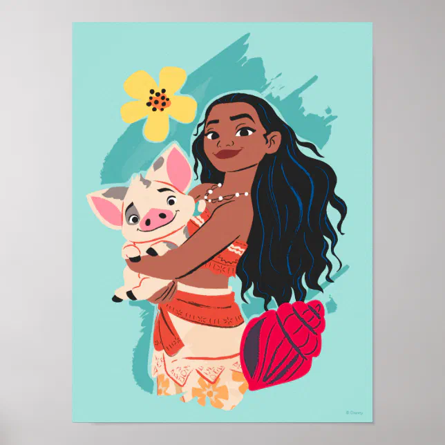 Moana Holding Pua Illustrated Graphic Poster | Zazzle