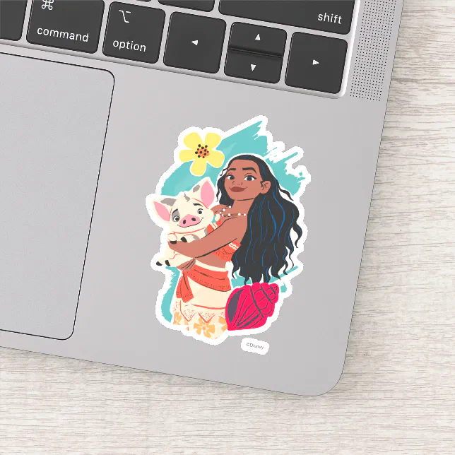 Moana Holding Pua Illustrated Graphic Sticker | Zazzle