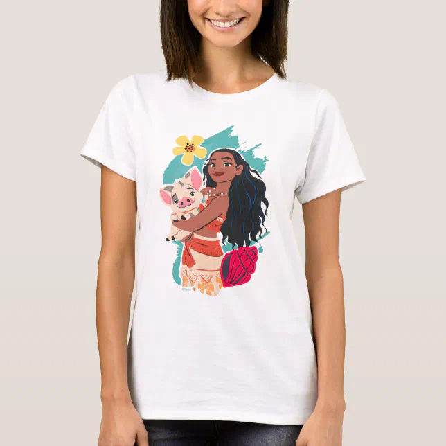 Moana Holding Pua Illustrated Graphic T-Shirt | Zazzle