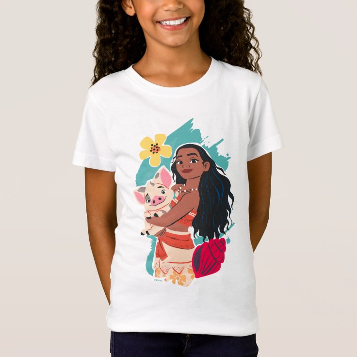 Moana Holding Pua Illustrated Graphic T-Shirt | Zazzle