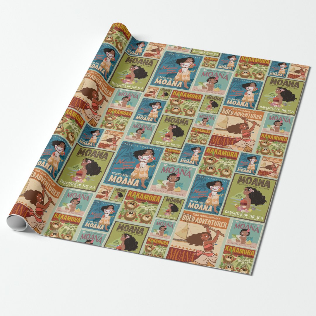 Moana | Retro Poster Pattern Wrapping Paper | Zazzle